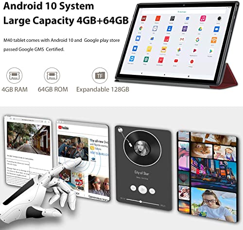 AOYODKG Tablet 2 in 1 with Keyboard, Tablet 10.1 inch Android 11, 4GB+64GB(128GB Expand), SIM 5G, Quad-Core, IPS HD Display, Dual Camera, WiFi, Bluetooth, GMS Certified Tablet PC, AYO-M40(Red)