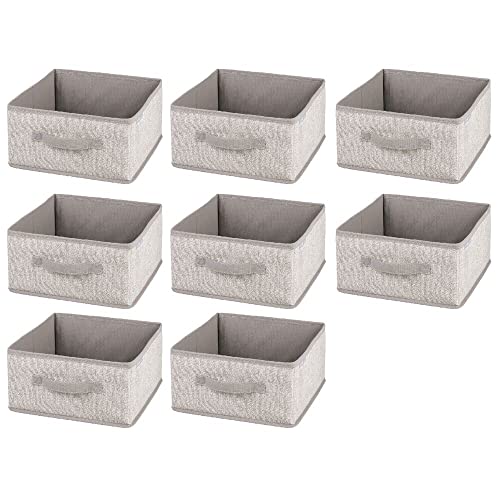 mDesign Soft Fabric Closet Organizer Box with Front Pull Handle for Shelves in Bedroom, Bathroom, Home Office - Holds Clothing, Linens, Accessories - Lido Collection - 8 Pack - Linen/Tan