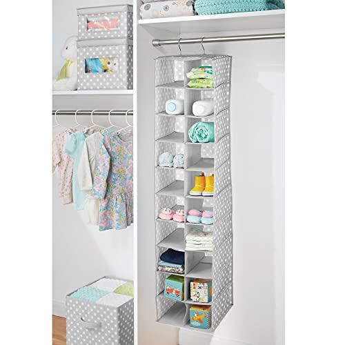 mDesign Soft Fabric Over Closet Rod Hanging Storage Organizer with 20 Shelves for Baby Room or Nursery - Tiered Hanging Organizers - Polka Dot Print - Gray/White