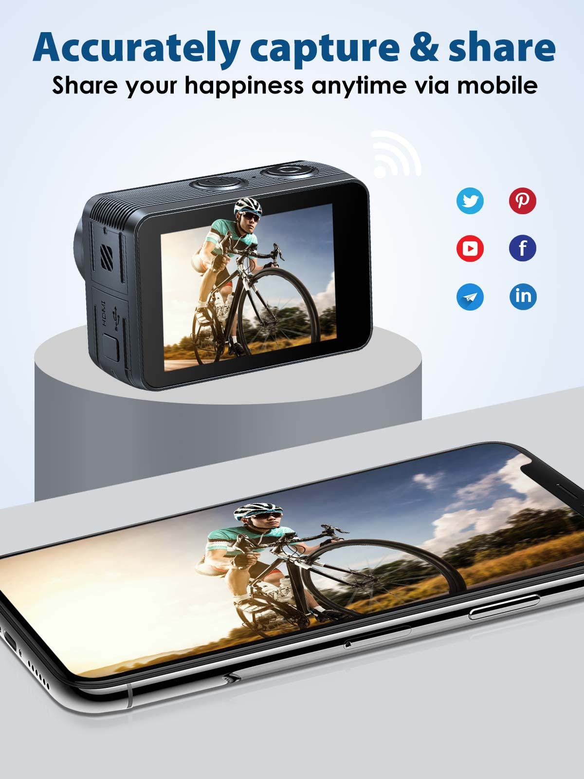 Action Camera 4K 60FPS Dual-Screen 8M Bare Waterproof 40M Waterproof Underwater Camera with Touch Screen,EIS Vlog Camera Camcorder with 2 * 1350mAh Batteries and Mounting Accessories Kit