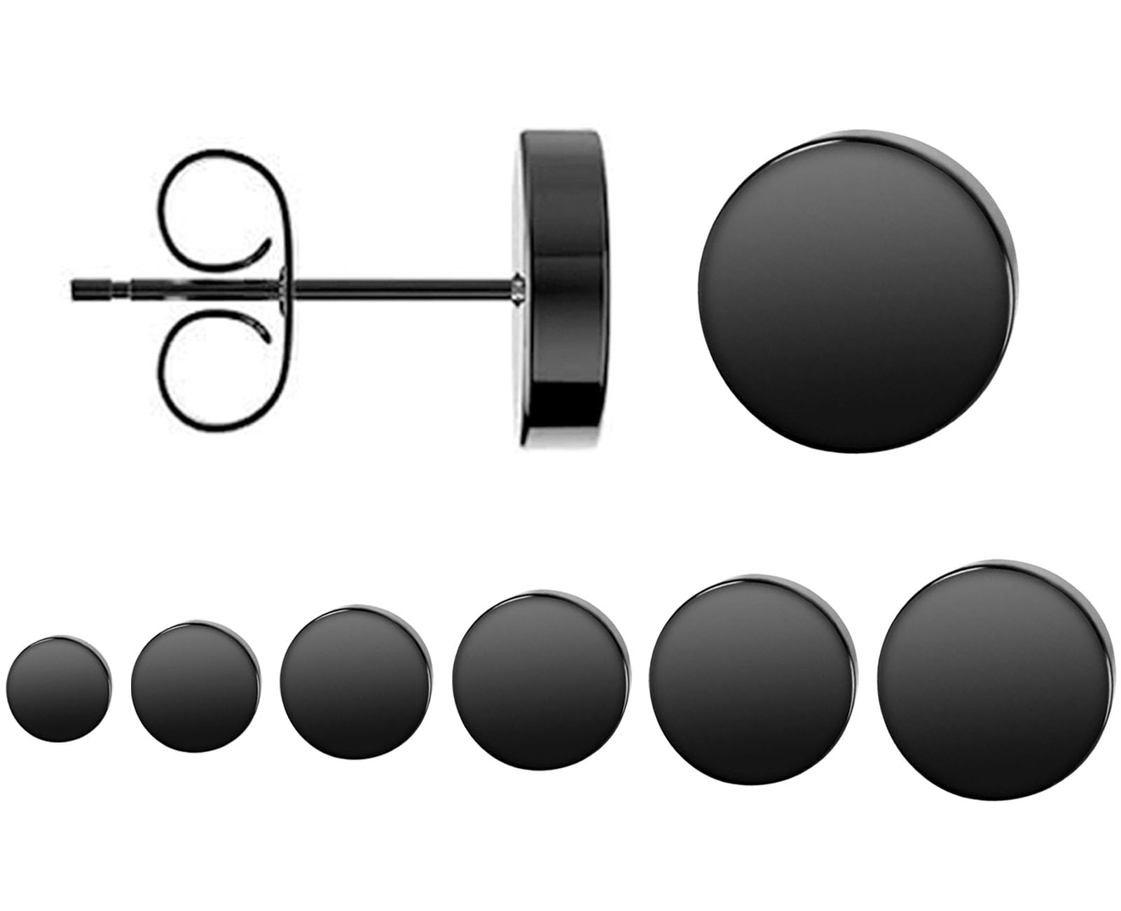 7 Pairs Black Earrings Surgical Steel Studs Hypoallergenic 316L Stainless Steel Stud for Men Women Contain 3,4,5,6,7,8,10 mm