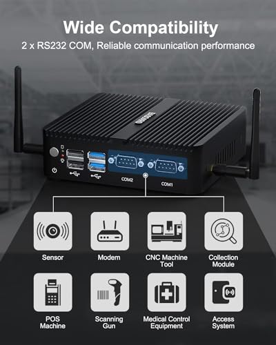 BASOARO Mini Industrial Computer, Micro PC, Celeron J4125 Processor, 8G RAM 1TB SSD, Gigabit Ethernet, 2*RS232 COM Port, HD/VGA Display, Dual Band WiFi, BT