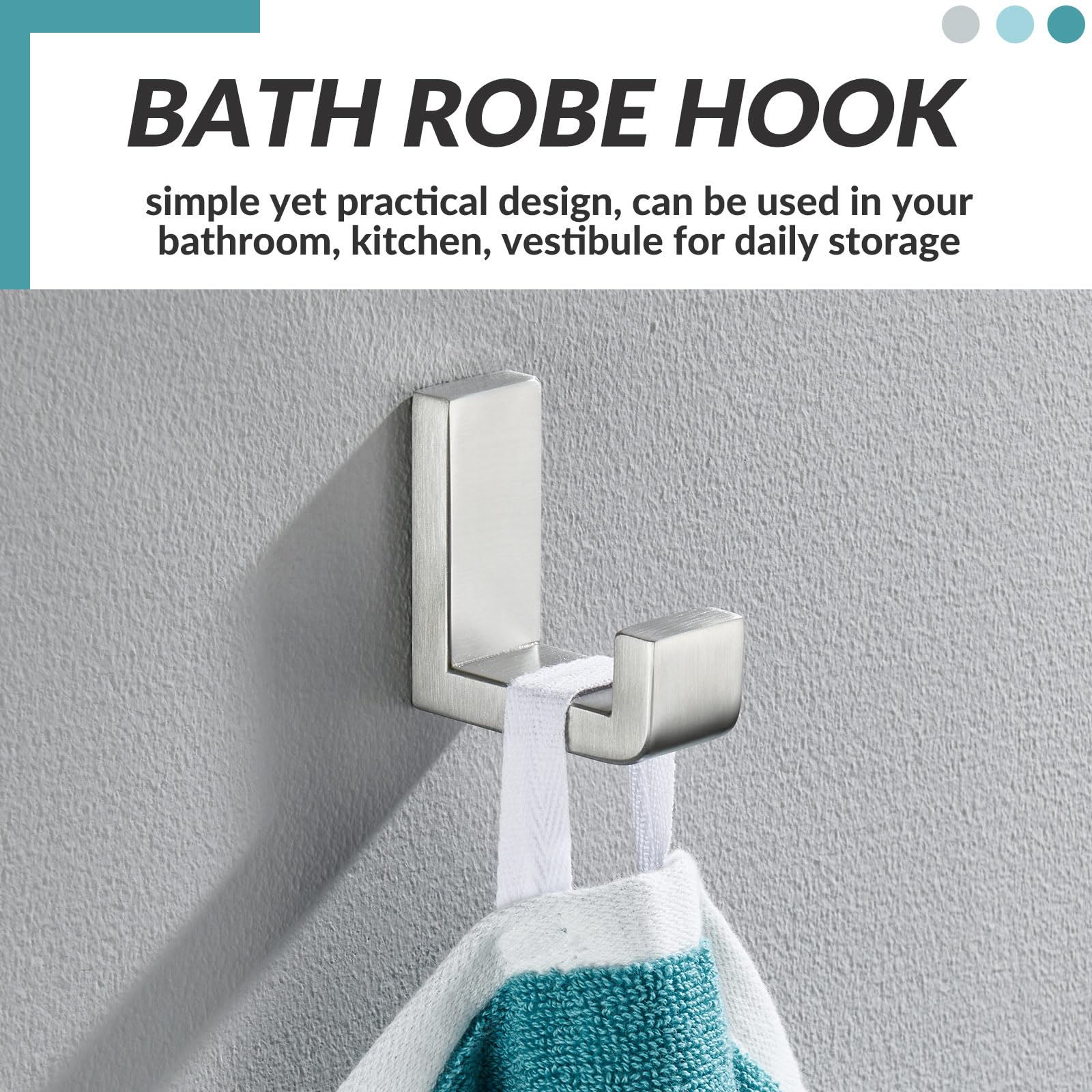 APLusee Brushed Nickel Towel Hook, 304 Stainless Steel Versatile L Shape Clothes Holder, Practical Bathroom Kitchen Storage Hanger, Wall Mounted