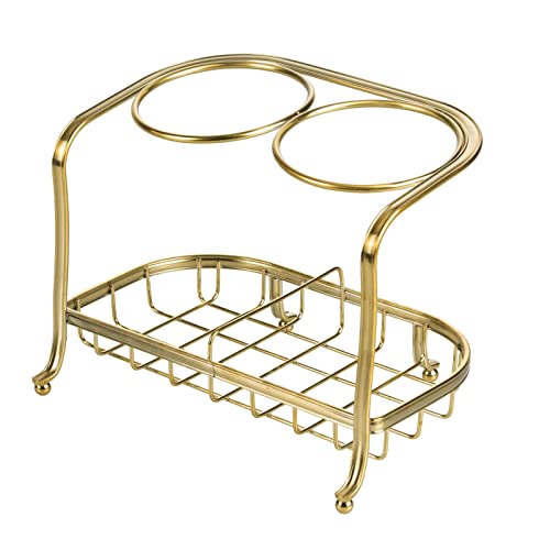 mDesign Steel Bathroom Countertop Hair Tool Storage Organizer Accessory Basket Tray, Vanity Table Holder for Hair Dryer, Flat and Curling Irons, Styling Products, Hyde Collection, Soft Brass
