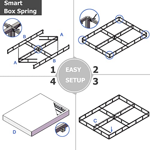 Aardhen 7 Inch Box Spring for Queen Bed,High Profile Strong Metal Frame Mattress Foundation, Quiet Noise-Free,Easy Assembly, 3000lbs Max Weight Capacity