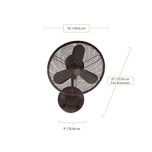 Craftmade BW116AG3 Bellows I Retro-inspired 16" Outdoor Wall Mount Patio Fans with Heavy-duty, 3-speed Oscillating Motor, Aged Bronze Textured