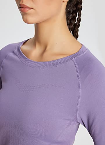 BALEAF Women's Long Sleeve Workout Athletic Seamless Shirts Tight Yoga Running Gym Fitted Tops with Thumb Holes Purple S