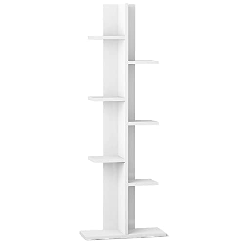 Giantex 7-Tier Bookshelf, Multipurpose Storage Shelf Space-Saving Bookcase Wood Display Shelf Stand for Books Photos Artwork, Pot Plant, Storage Holder Rack w/ 8 Open Well-Arranged Shelves, White