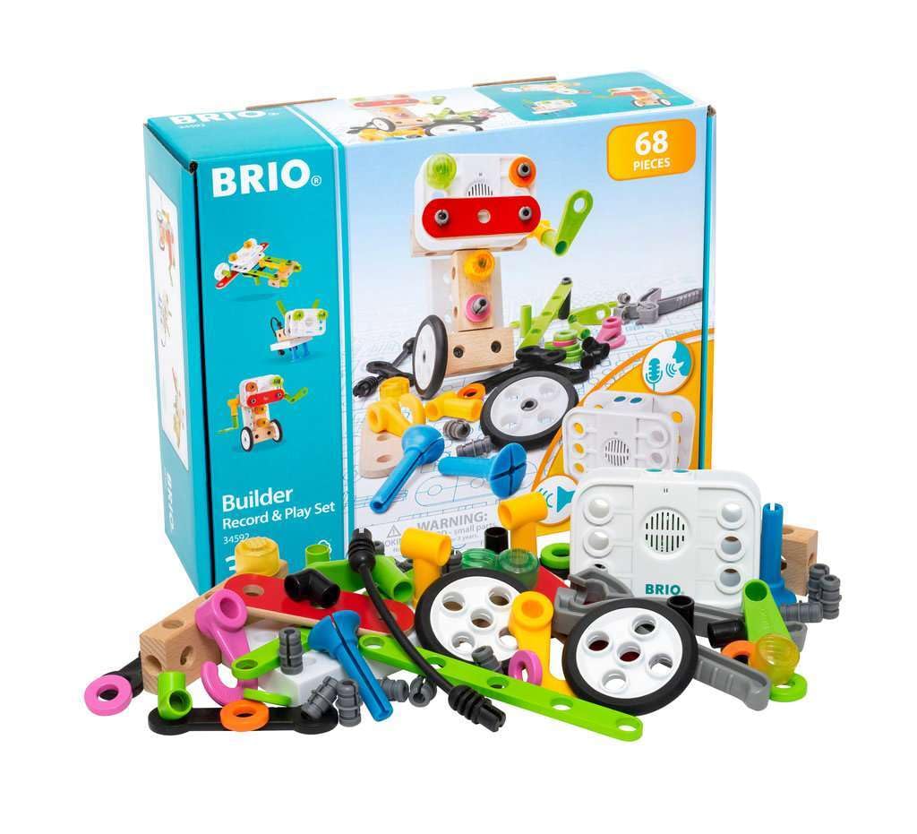 BRIO Builder 34592 - Builder Record and Play Set - 67-Piece Construction Set STEM Toy with Wood and Plastic Pieces and a Sound Recorder for Kids Age 3 and Up