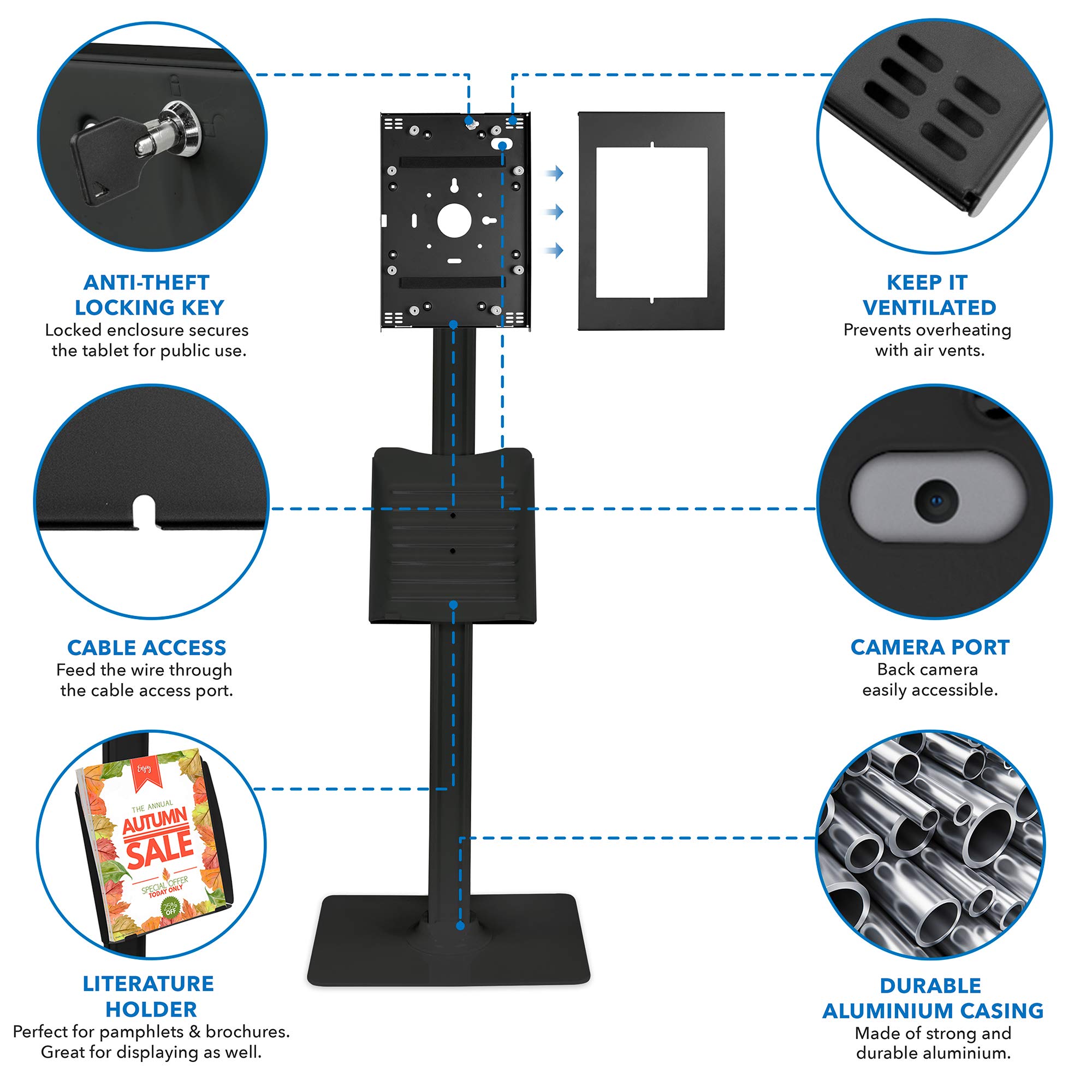 Mount-It! Secure Tablet Floor Stand for iPad, iPad Pro, iPad Air, Samsung Tab A | Anti-Theft Tablet Floor Mount Compatible with 10.2 and 10.5" Tablets | Tablet Kiosk Floor Stand (MI-3770B_G7), Black