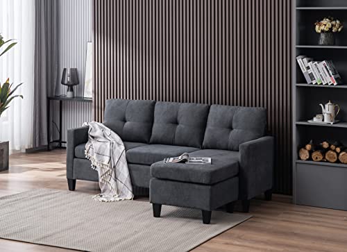 Devion Furniture Enzo Linen Sectional Sofa, Dark Gray