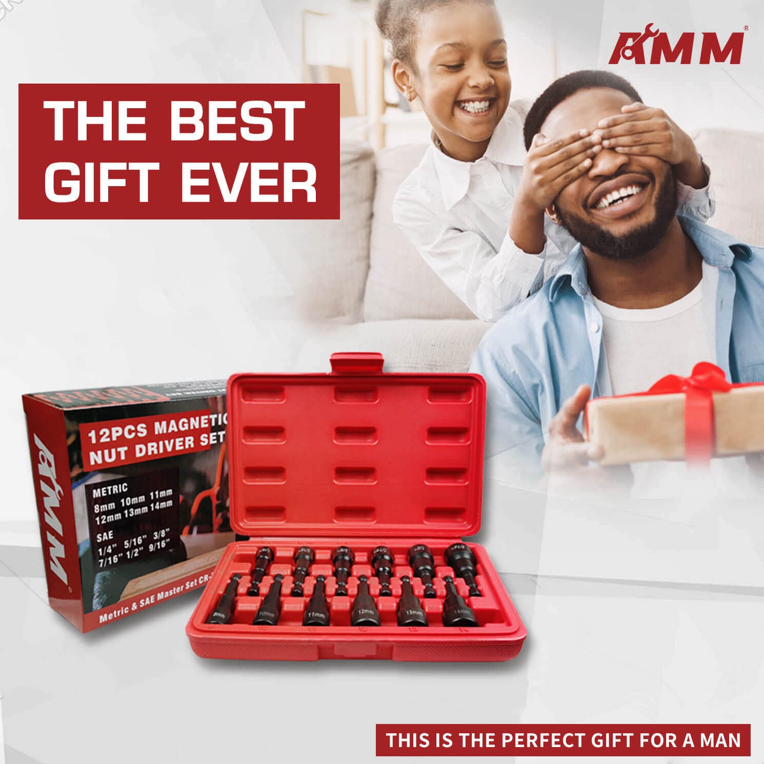 AMM 12-Piece Magnetic Nut Driver Set,1/4" Hex Shank Power Driver Bit Set,Metric(8-14mm) and SAE(1/4-inch - 9/16-inch) ,Cr-v Steel