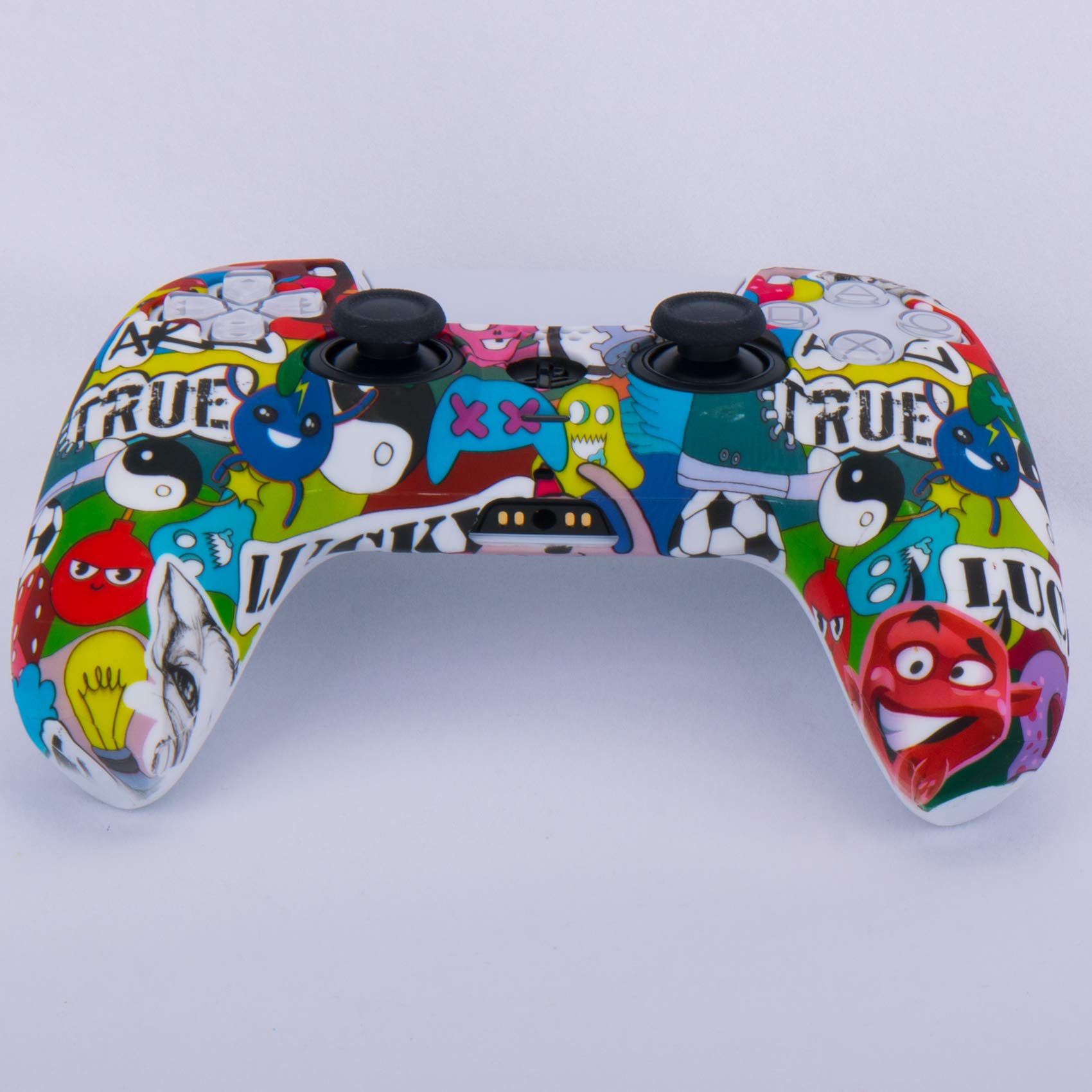 9CDeer 1 Piece of Silicone Transfer Print Protective Thick Cover Skin + 6 Thumb Grips for Playstation 5 / PS5 Controller Grimasse