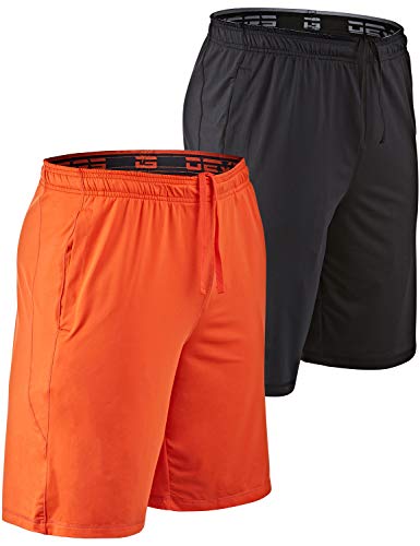 DEVOPS Men's 2-Pack Loose-Fit 10" Workout Gym Shorts with Pockets (Large, Black/Orange)
