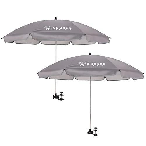 AMMSUN 2 PCS Chair Umbrella with Clamp 43 inches UPF 50+, Portable Clamp on Patio Chair, Beach Chair, Stroller, Sport chair, Wheelchair and Wagon, Grey, 2 PACK