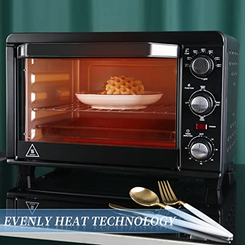 Healsmart Toaster Oven with 20Litres Capacity,Compact Size Countertop Toaster, Easy to Control with Timer-Bake-Broil-Toast Setting, 1200W, Stainless Steel,16x11in,Black,Extra Large