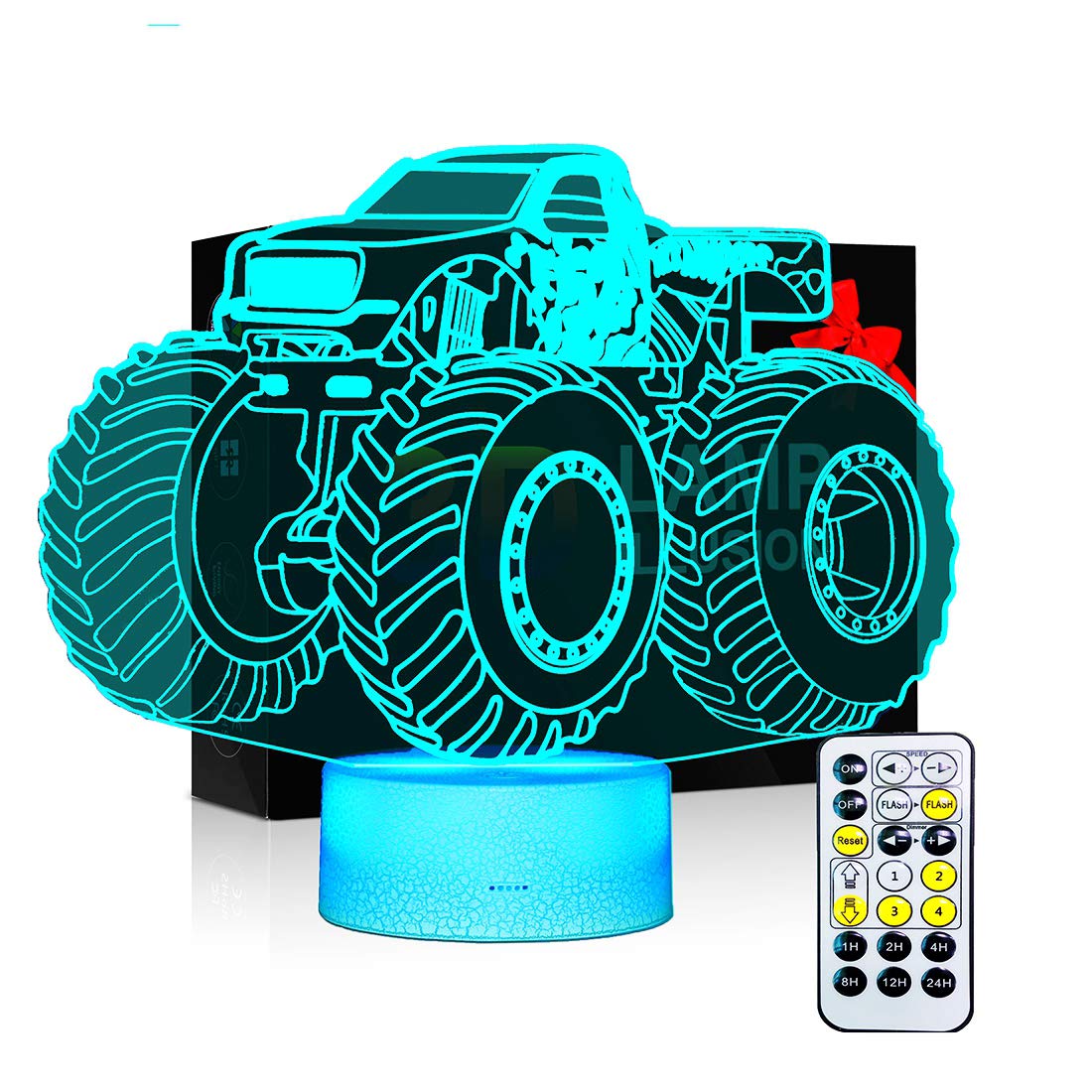 Night Lights for Kids Monster Truck 3D Night Light Bedside Lamp 7 Colors Changing with Remote Control and Timing Function Best Birthday Gifts for Boys Girls Kids Baby