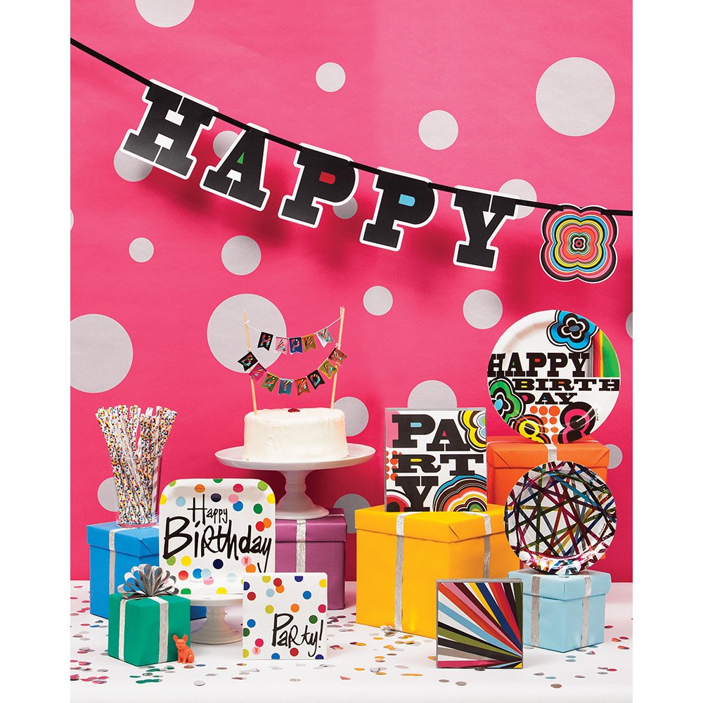 Creative Converting Party Supplies French Bull Dots-9-Inch Square Dinner Plate, 10-Count, Dinner, Birthday Dots