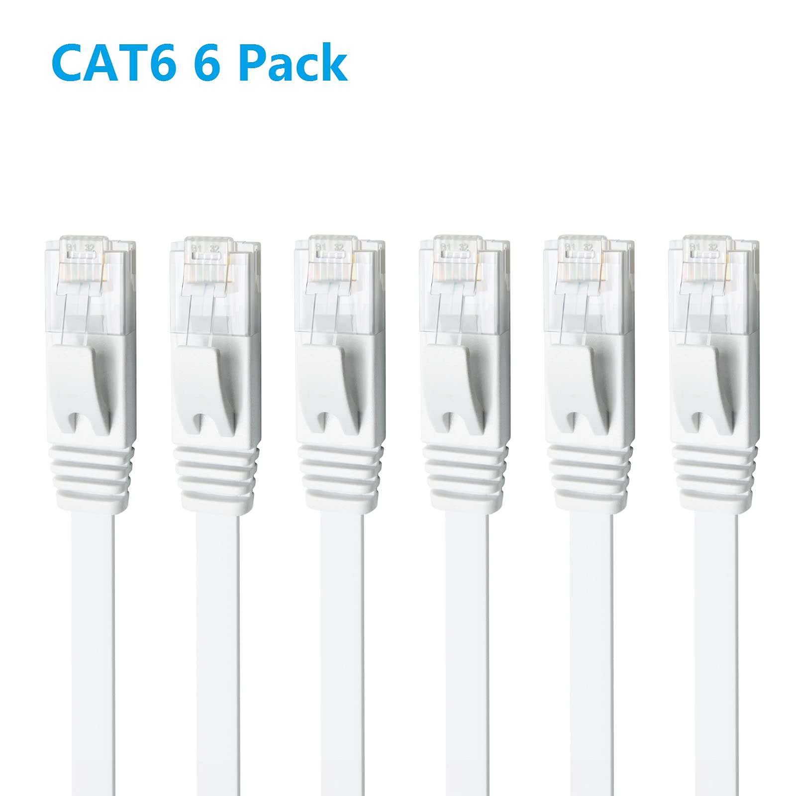 Yauhody CAT 6 Ethernet Cable 3ft 6-Pack White, High Speed Solid Flat CAT6 Gigabit Internet Network LAN Patch Cords, Bare Copper Snagless RJ45 Connector for Modem, Router, Computer (3ft 6 Pack, White)