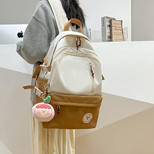 BOUTIKOME Classic Basic Black Backpack For Women Waterproof Lightweight Aesthetic Casual Travel Daypack(Khaki,One Size)