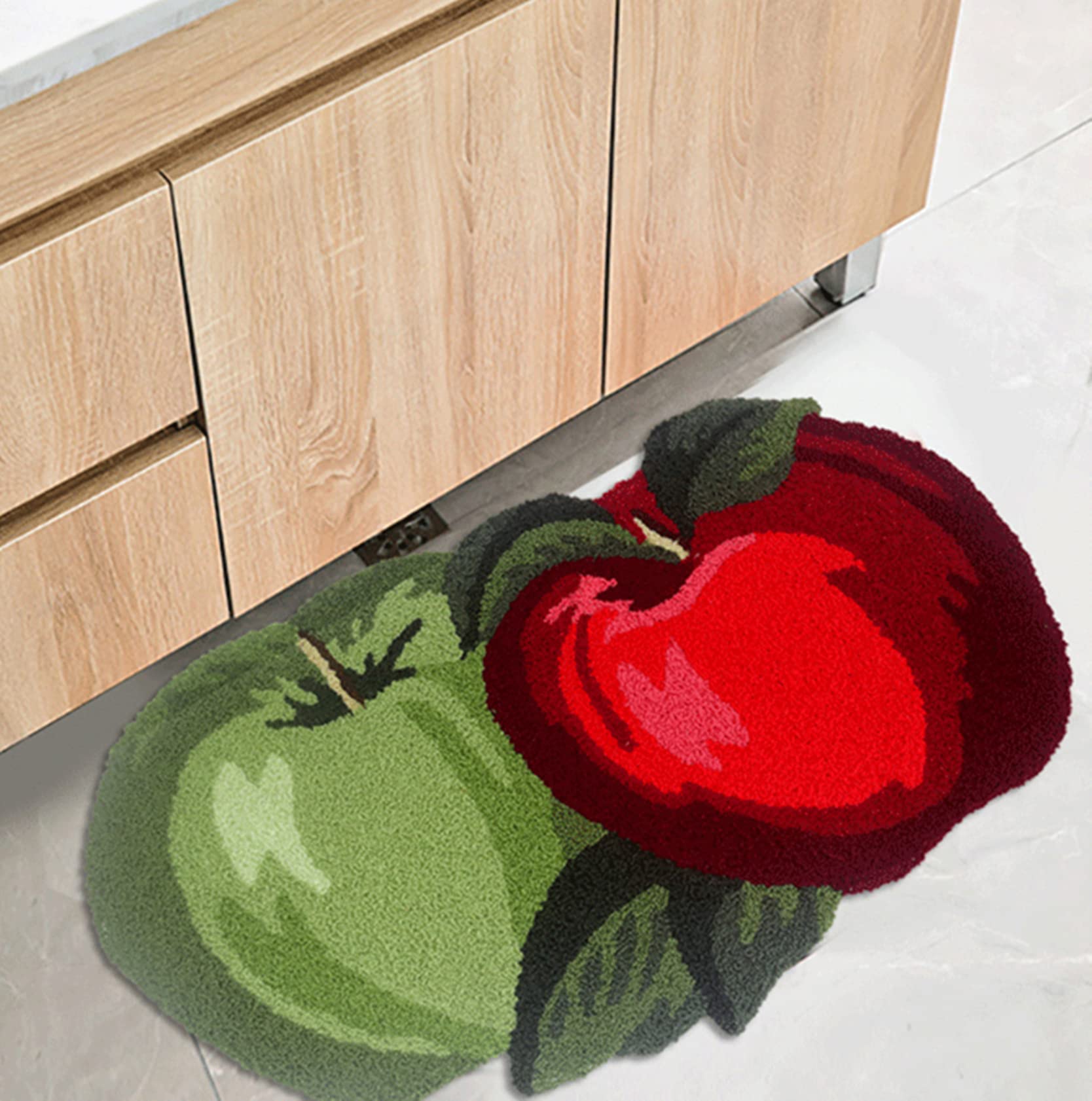 Apple Rug Fruit Shaped Mat Orchard Rug Red Hand Woven Carpet Bedroom Area Rug Non Slip Bathroom Rug Apple Orchard Home Decor Doormat Area Rugs Modern Area Rugs 17.7"x 31.49"