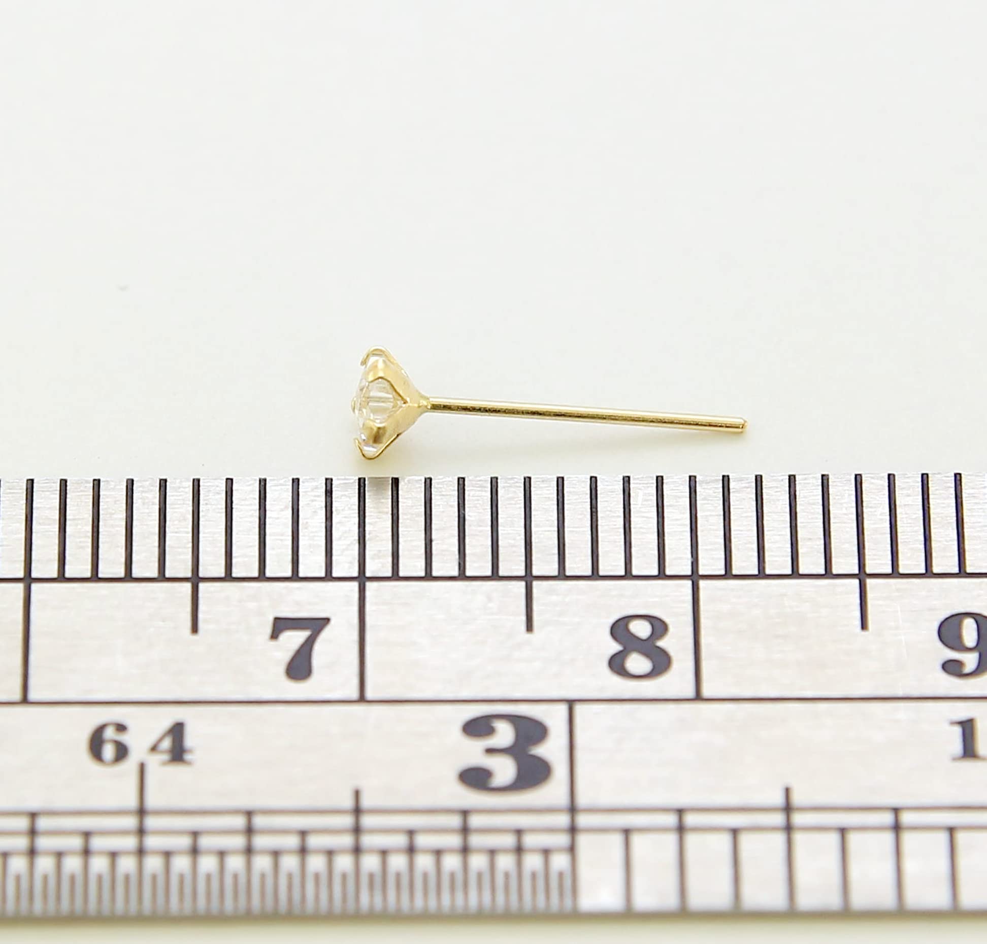 9K Solid Yellow Gold 3MM Star CZ Stone 22 Gauge Straight End Nose Stud Piercing Jewelry