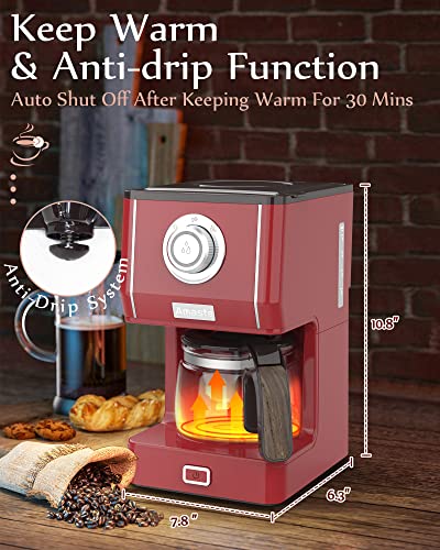 Amaste Coffee Maker, 25 Oz Drip Coffee Machine with Glass Coffee Pot, Retro Style Coffee Maker with Reusable Coffee Filter & Three Brewing Modes, 30minute-Warm-Keeping
