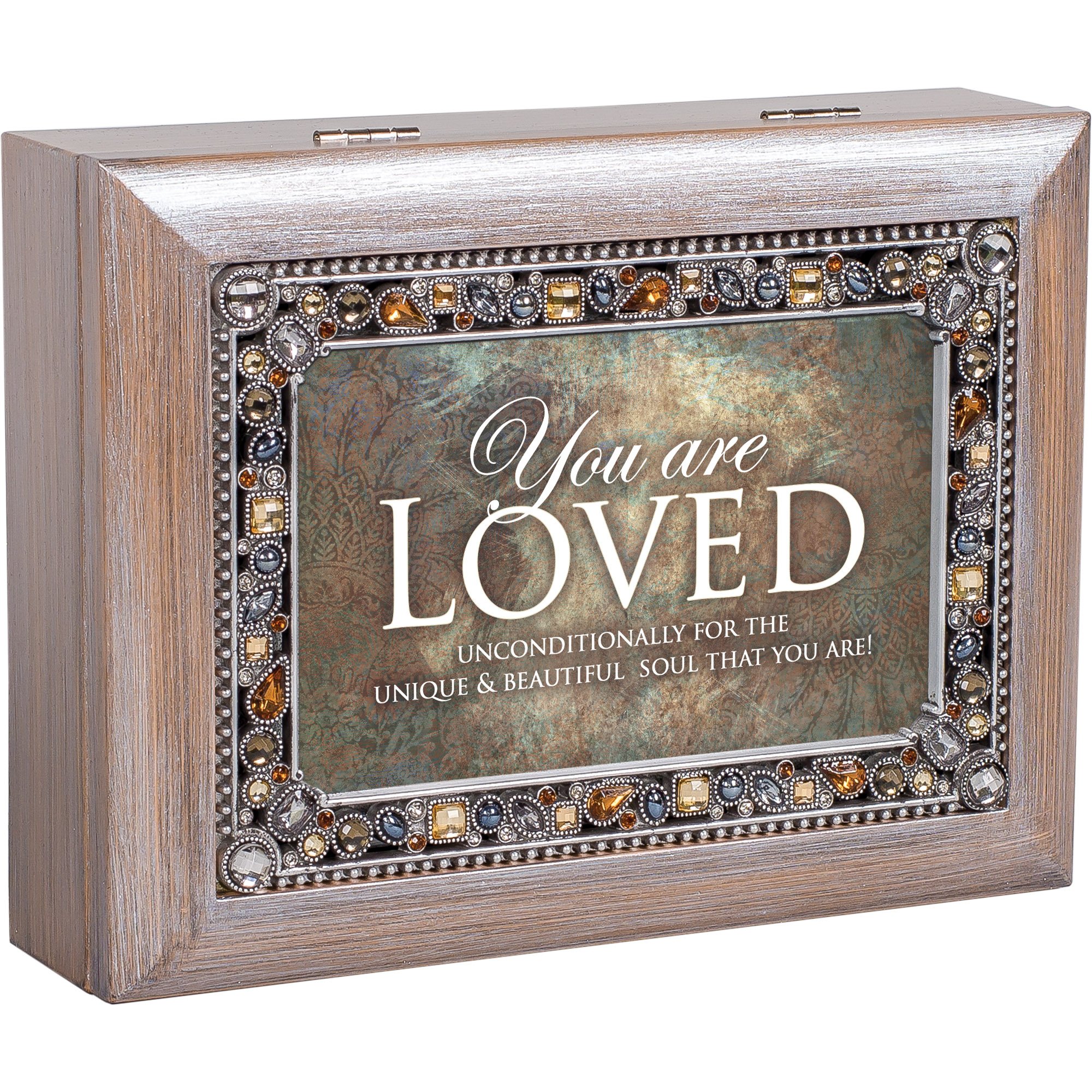 Cottage Garden Loved Unconditionally Brushed Pewter Jewelry Music Box Plays Wonderful World