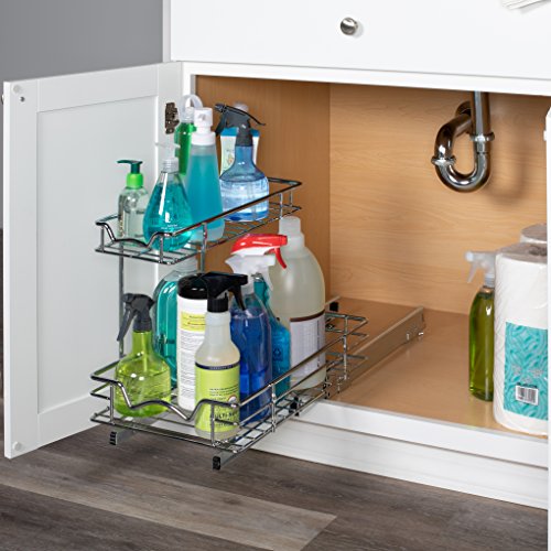 Richards Homewares Under Sink Pull-Out Sliding Shelf Organizer for Kitchen, Heavy Duty with 5 Year Limited Warranty -11.5βW x 18βD x 14.5βH, Requires at Least 12.5β W Cabinet Opening-Chrome