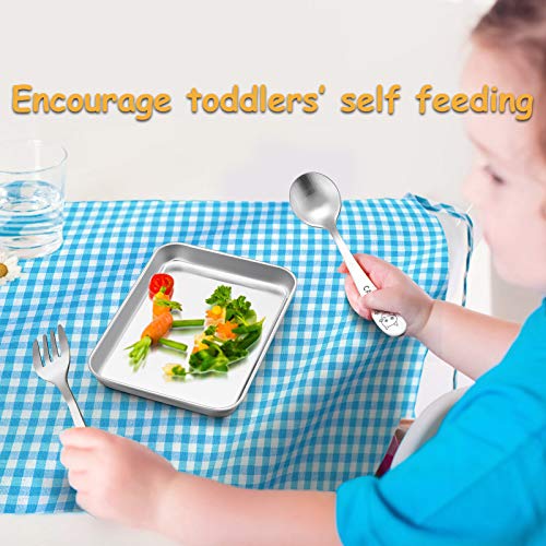 E-far Stainless Steel Kids Plates, 4 Pieces Mini Metal Dinner Dish Set for Kids Toddler Child, 7.3β x 5.3β x 0.75β, Non-Toxic & & Dishwasher Safe, Great for Self-Feeding/Picnic/Outdoor Camping