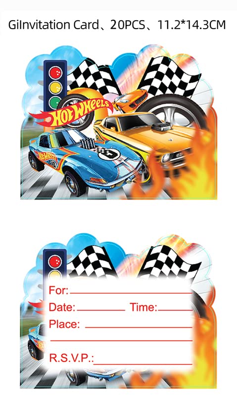 LEOWEST 20pcs Hot Wheels Birthday Invitations,Hot Wheels Party Invitations Birthday Party Supplies Decoration (Invitations20pcs)