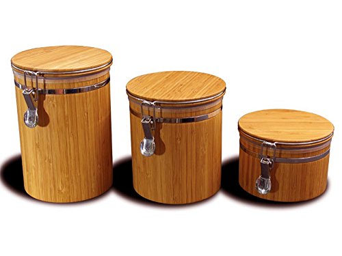 JapanBargain Brand, Bamboo Airtight Seal Kitchen Food Storage Canister Jar with Lid, Set of 3, Yellow