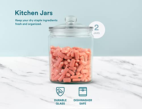KooK Glass Kitchen Jars, Food & Cookie Storage Containers for Pantry, Bathroom Apothecary Canisters, Dishwasher Safe, with Chalk and Labels, 1/2 Gallon, Set of 2