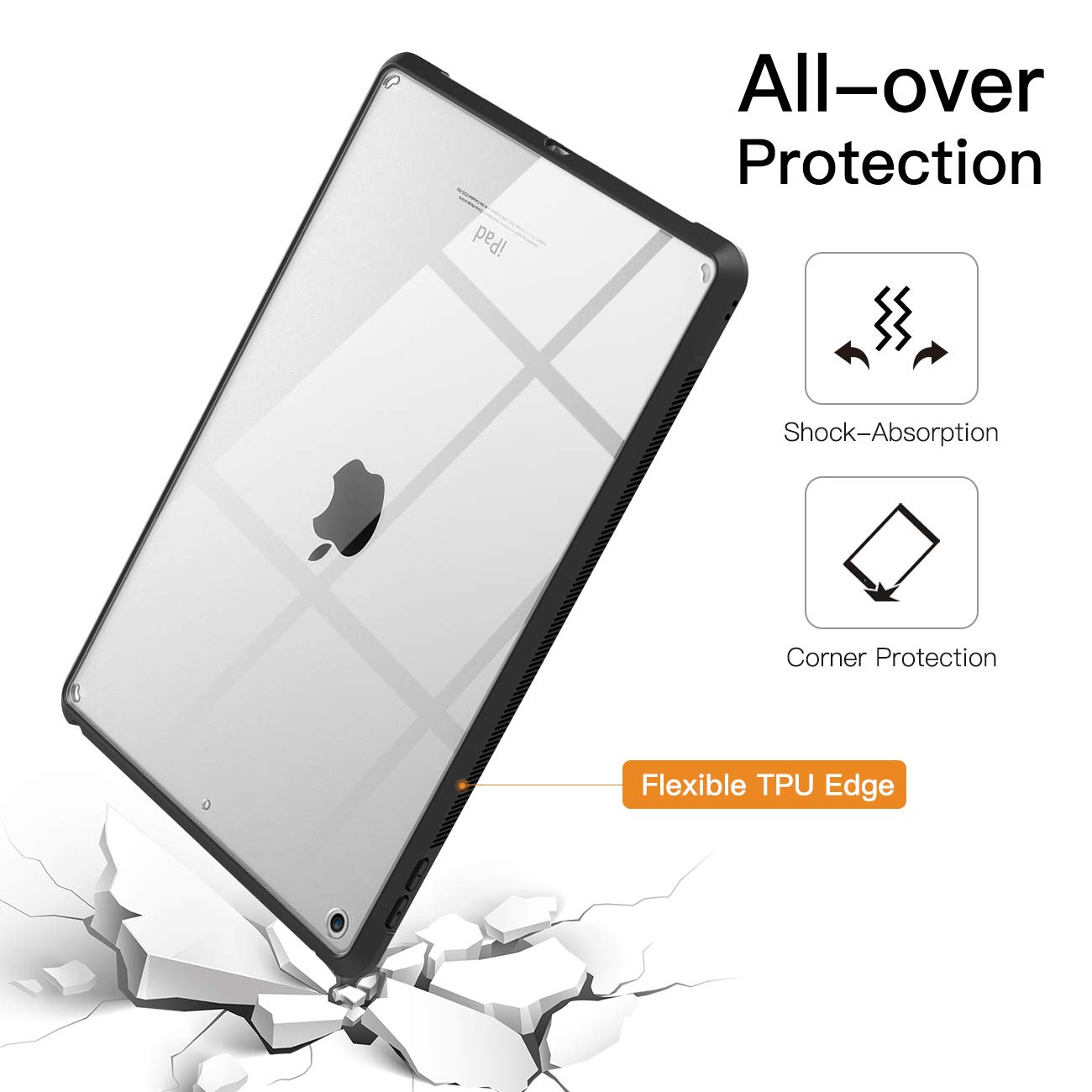 TiMOVO Case for New iPad 9th Generation 2021/8th Gen 2020/7th Gen 2019, Ultra Slim Lightweight Shock Absorbant Flexible TPU Air-Pillow Edge Protective Clear Case for iPad 10.2" case, Black