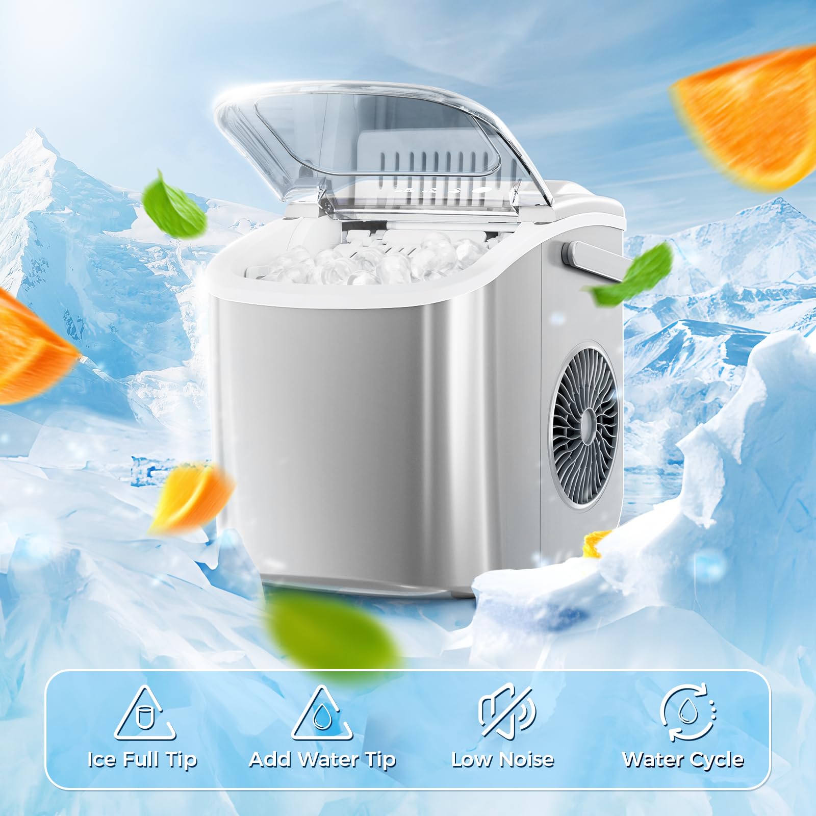 Antarctic Star Countertop Ice Maker,Portable Ice Makers with Self-Cleaning, Bullet Ice Machine, 26Lbs/24H, 9 Ice Cubes Ready in 6 Mins for Kitchen Bar Party RV, Grey