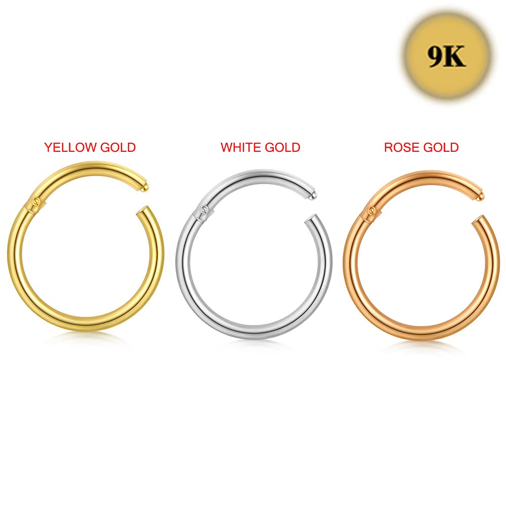 9K Yellow Gold Nose Ring/Cartilage Earring- Rook Hoop/Daith Hoop/Tragus Ring/Helix Ring- Hinged Segment Ring- 18 Gauge - 6mm Diameter Hoop