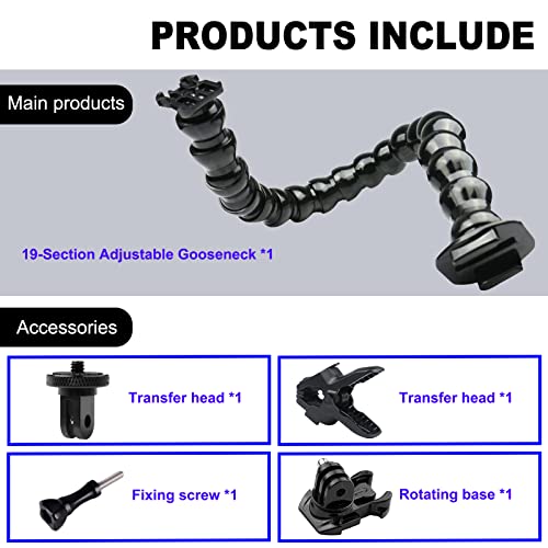 Jaws Flex Clamp Mount with Adjustable Gooseneck 19-Section Compatible with Insta360 One X3, X2, X, R, Go 2, GoPro Hero 10, Max, Fusion, DJI Osmo Action 2 Cameras Accessories