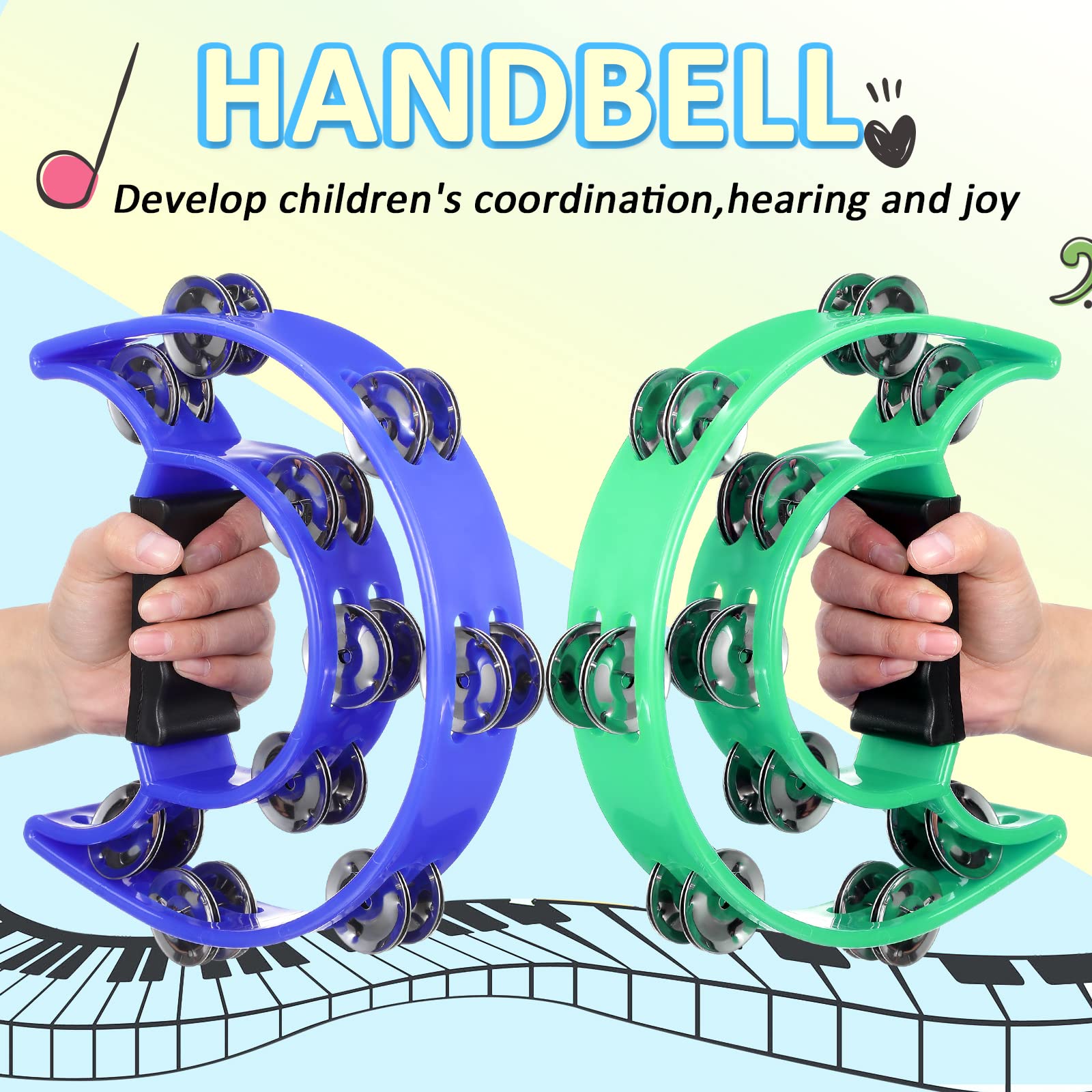 7 Pieces Double Row Tambourine Half Moon Musical Tambourine Plastic Tambourines Musical Instrument Handheld Tambourine Percussion Metal Jingles Hand Held Percussion Drum for Party Performance Concert