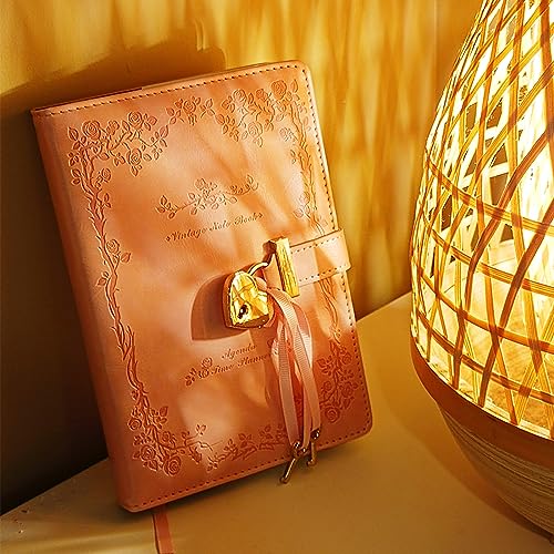AtoZ Create Diary with Lock and Keys for Teen Girls 360 Pages Leather Heart Shaped Locking Journal (B6(7"*5"),Pink)