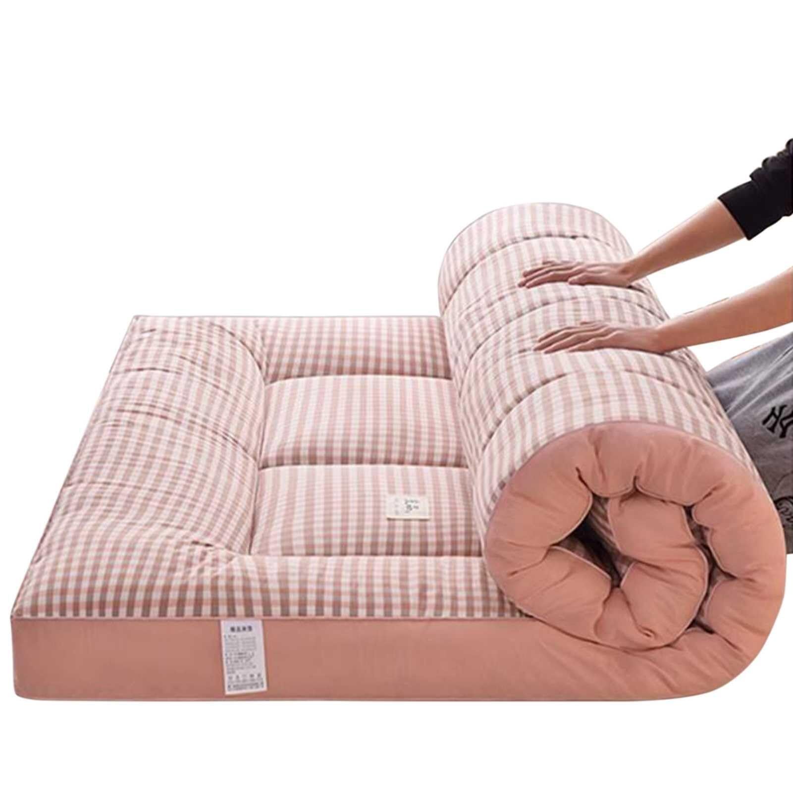 ALKANI Japanese Futon Mattress, Foldable Mattress, Roll Up Mattress Tatami Mat, Folding Sleeping Floor Floor Lounger, for Camping Couch (Color : Pink, Size : Full)