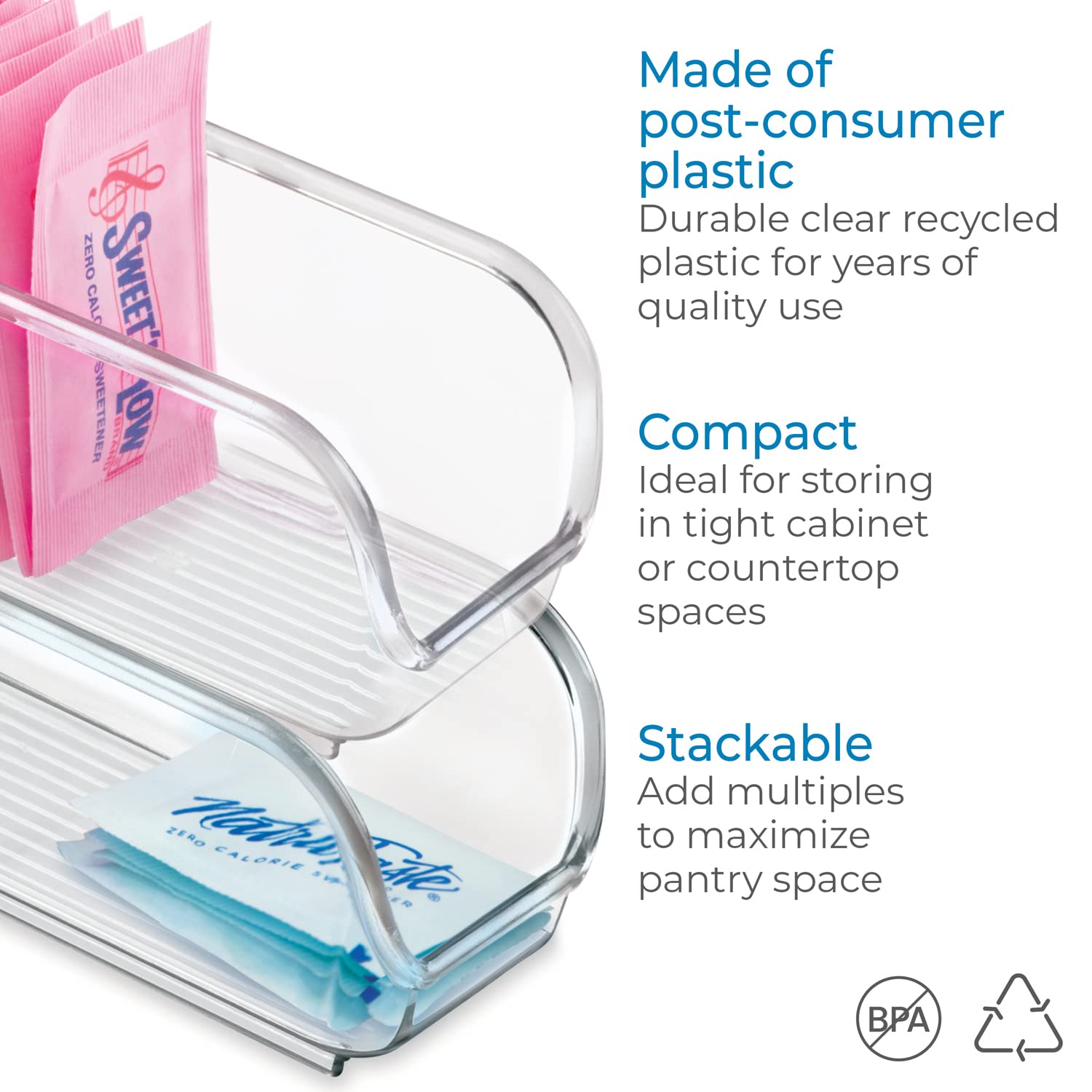 iDesign BPA-Free Plastic Sugar Packet Holder and Organizer, The Linus Collection - 2.25" x 4.5" x 2", Clear