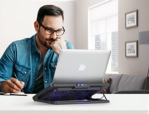 Kootek Laptop Cooling Pad 12"-17" Cooler Pad Chill Mat 5 Quiet Fans LED Lights and 2 USB 2.0 Ports Adjustable Mounts Laptop Stand Height Angle, Blue