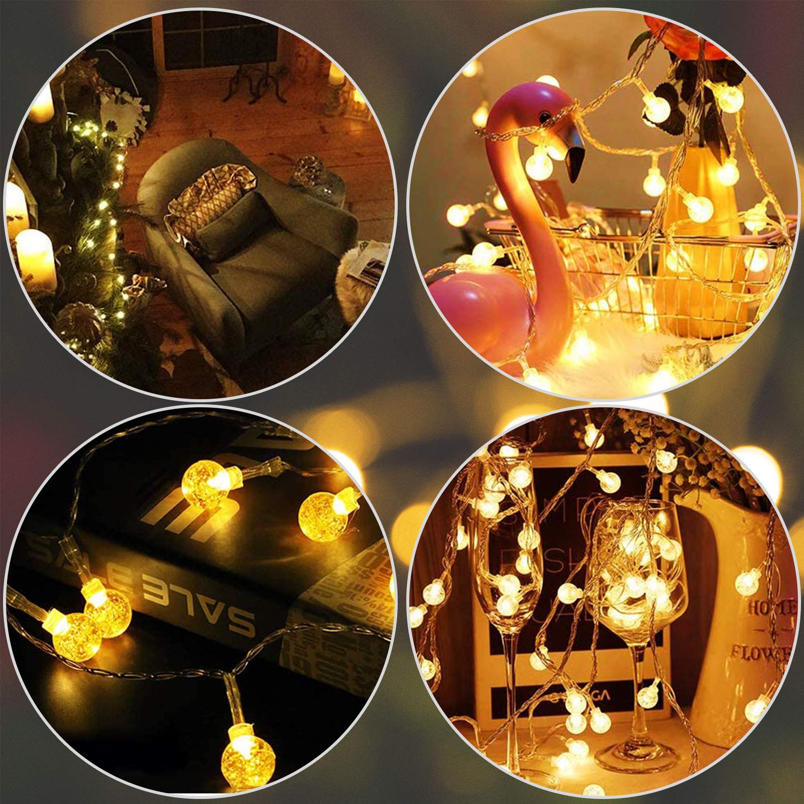 Battery Powered String Lights（2-Pack）, 50-LED Globe String Lights with 8-Lighting Modes, Battery Operated Waterproof String Lights for Home, Party, Christmas, Wedding, Garden Decoration 33.4ft