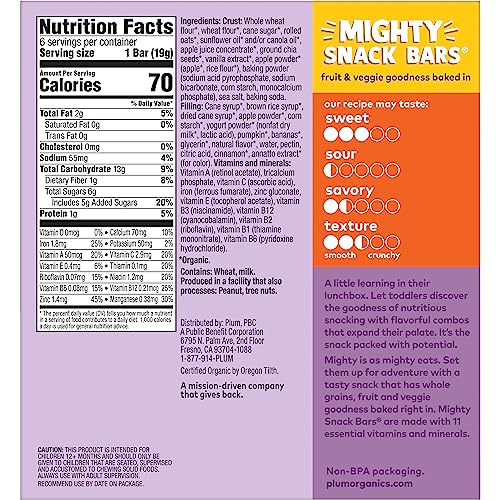 Plum Organics Mighty Snack Bars - Pumpkin and Banana - 0.67 oz Bars (Pack of 48) - Organic Fruit and Vegetable Toddler Food Snack Bars