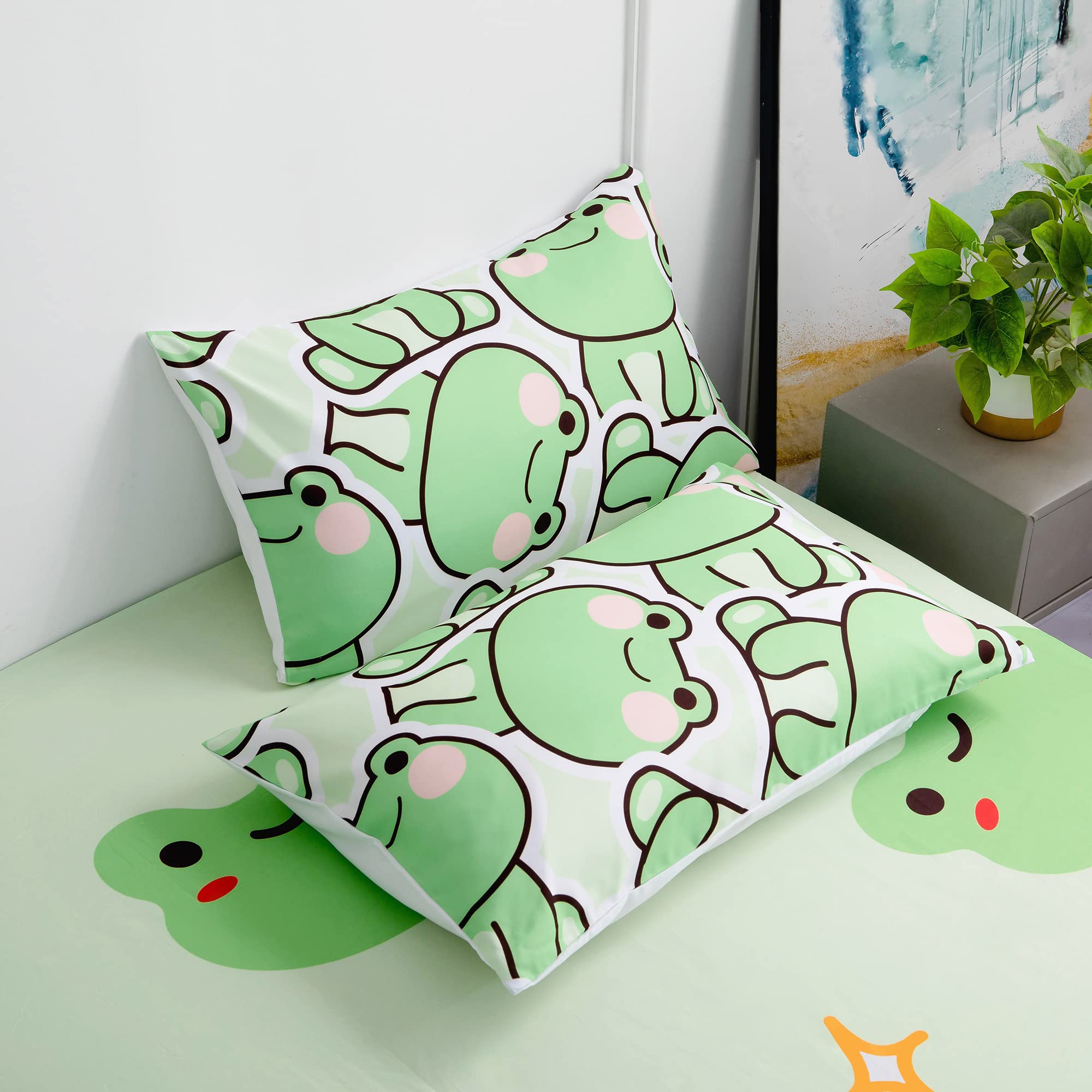 MUSOLEI 7 Piece Frog Comforter Set Frog Bedding for Kids Boys and Girls Frog sheets set Frog Bedding set Twin Size Bedding Sets for All Season (1 Comforter, 1 Flat Sheet, 1 Fitted Sheet, 4 Pillowcase)