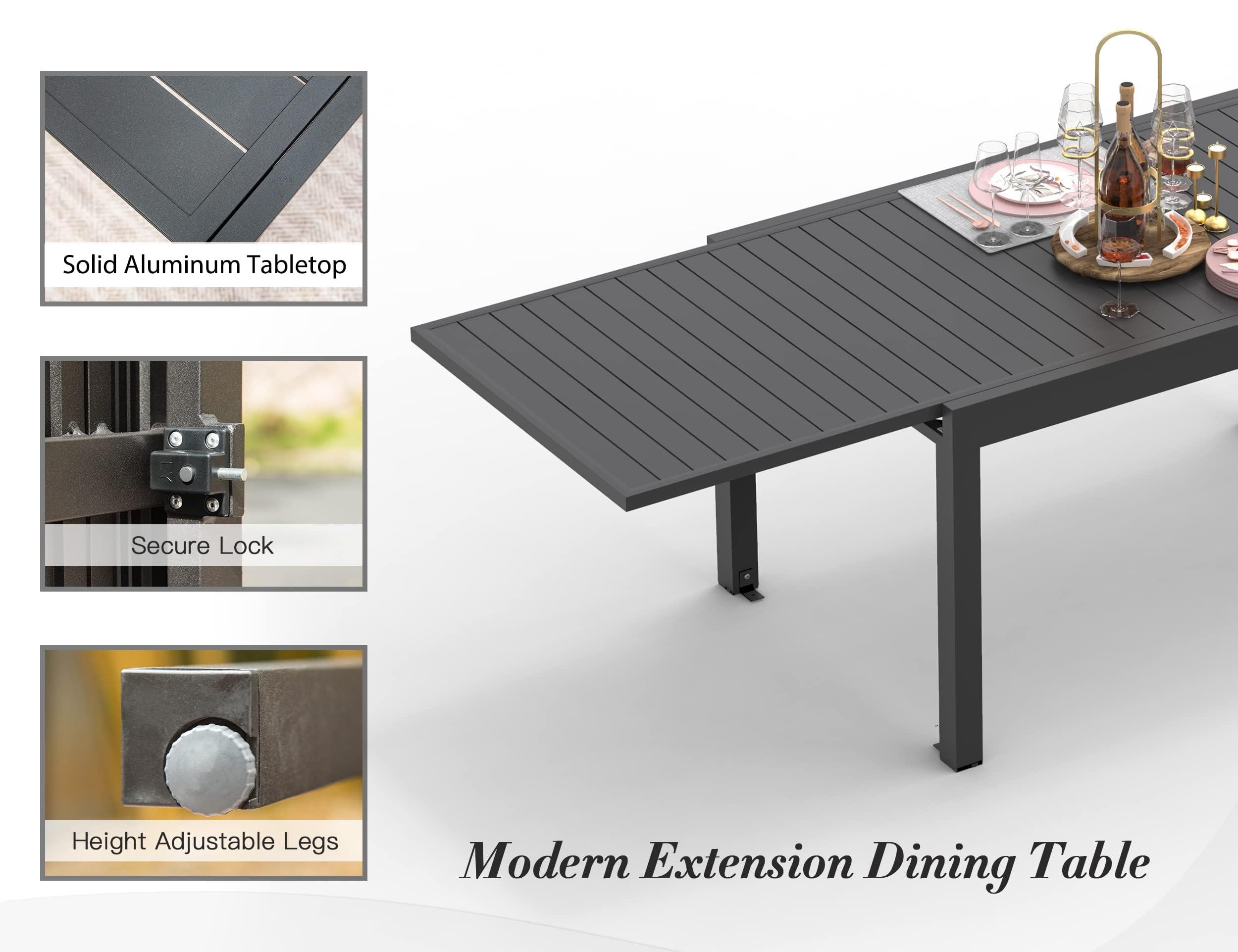 Domi 59" - 89" Expandable Patio Dining Table - Aluminum, Adjustable, Smooth-Sliding, Outdoor Furniture for 6-8 Person, Ideal for Backyard, Porch, Deck, Garden - Dark Brown,