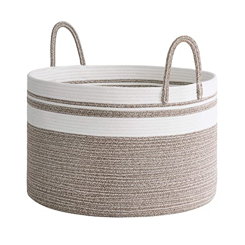 CHICVITA Large Woven Rope Laundry Basket, Baby Storage Basket for Blankets, Clothes, Toys, Towels, Pillows, Shoes, Decorative Jute Basket for Living Room, 21.7 x 13.8 inches, 83L White & Brown