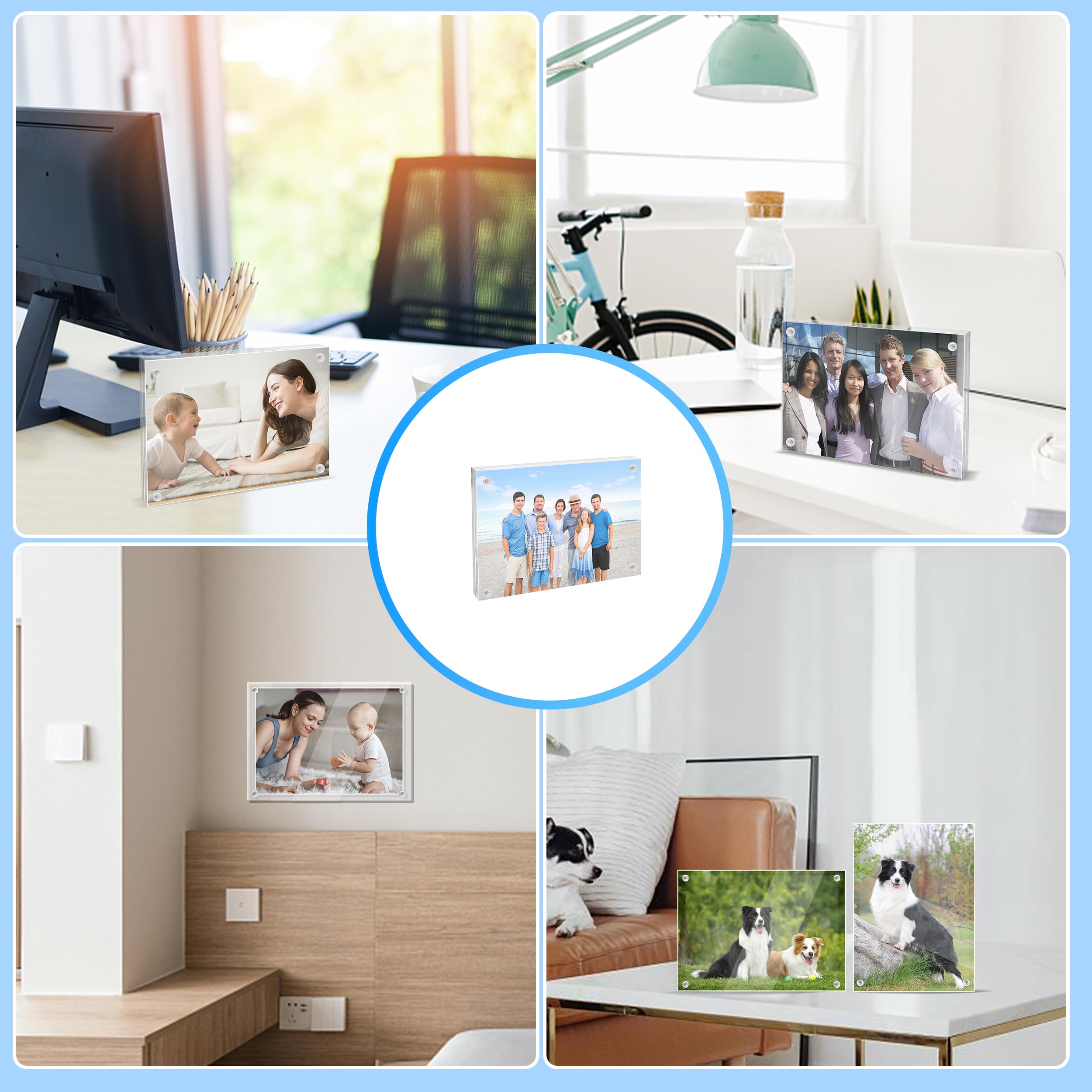 A & R 5 Packs 5 x 7 Acrylic Photo Frames, Magnetic Picture Frame, Double Sided Self Standing Clear Photo Frame 10 + 10 MM Thick Clear Acrylic Wall Mount