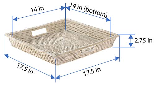 KOUBOO 1020047 La Jolla Rattan Square Serving Tray, 17.5" x 17.5" x 2.75", White Wash