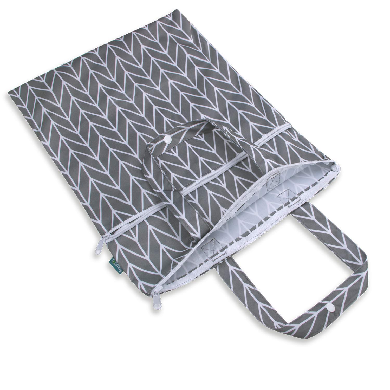 Teamoy Travel Hanging Wet Dry Bag Organizer (17.3 x 13.4 inches) with Two Compartments for Cloth Diaper, Laundry, Swimsuits and More, Easy to Hang Everywhere(M, Gray Arrow)